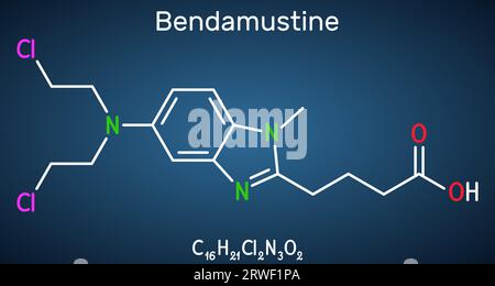 Bendamustine molecule. It is alkylating agent, used in treatment of ...