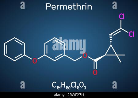Permethrin molecule. It is insecticide and medication, used in ...