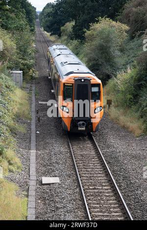 West Midlands Railway class 196 diesel train arriving at Leamington Spa ...
