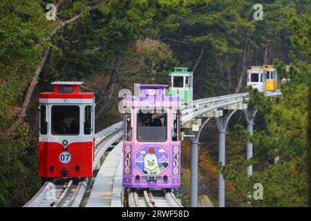 Colorful capsule train in Busan. Tourist attraction in South Korea ...