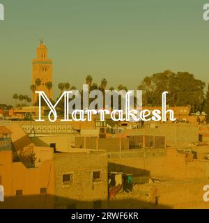 Marrakesh, Morocco. City name modern photo postcard. Travel destination ...