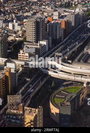 Aerial view of the city and highways, Kanto region, Tokyo, Japan Stock ...