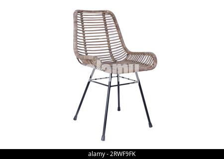 Handmade cream wicker chair made of rattan. Isolated image on white ...