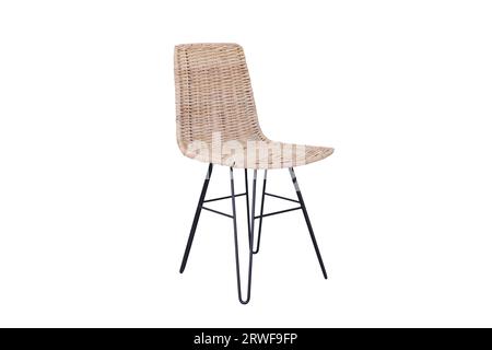 Handmade cream wicker chair made of rattan. Isolated image on white ...