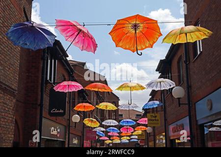 Art installation of umbrellas, Coppergate, York Stock Photo - Alamy