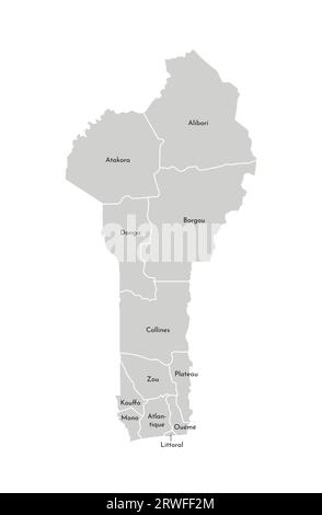 Benin country simplified map. White silhouette with black broken ...