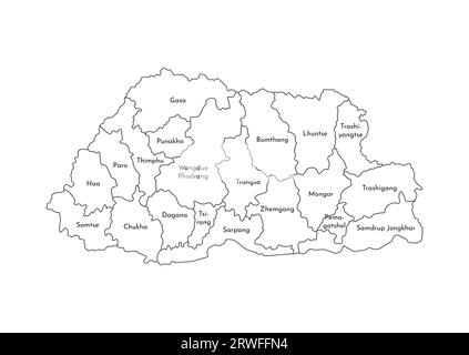 Bhutan country simplified map. Black dotted outline contour. Simple ...