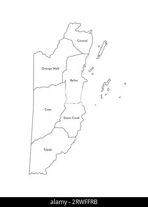 Belize country simplified map. Black broken outline contour on white ...