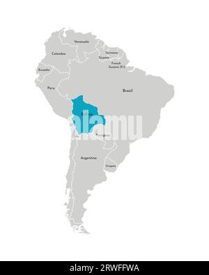 Bolivia country simplified map. Grey stylish smooth map. Vector icons ...