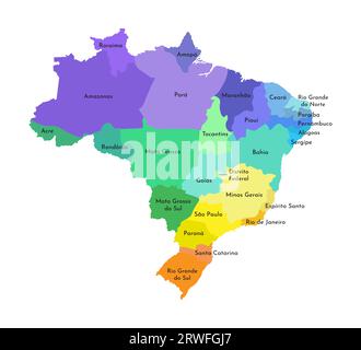 Brazil map, administrative division with names, white blue card paper ...