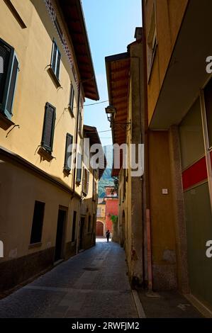 Italy, Lombardia, Canzo, narrow alley at historic old town. Street ...