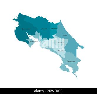Map of Costa Rica with the provinces, Guanacaste is highlighted by ...