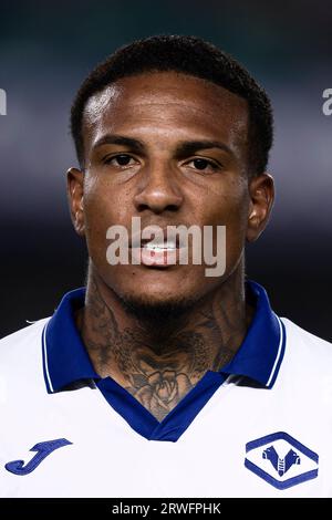 Michael Folorunsho of Hellas Verona FC competes for the ball with ...