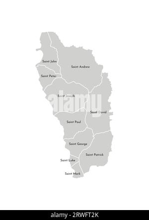 Dominica country simplified map. White silhouette with black broken ...