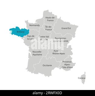 Brittany - map of administrative division, region, pink highlighted in ...