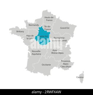 Centre-Val de Loire administrative map divided in departments with ...