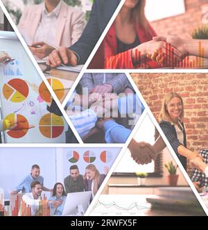 Partner, collaboration. Collage with photos of businesspeople, banner ...