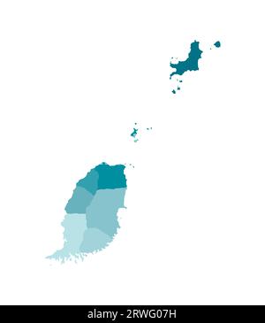 Grenada country simplified map. White silhouette with thick black ...