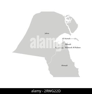 Kuwait country simplified map. White silhouette with black broken ...