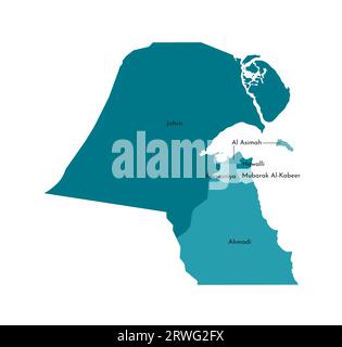 Kuwait country simplified map. Blue silhouette with thick black contour ...