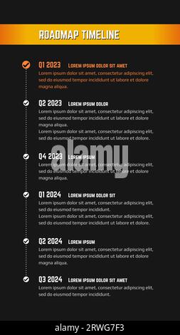 Vertical roadmap milestones on black background. Timeline infographic ...