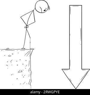 Person Looking at Down Arrow, Vector Cartoon Stick Figure Illustration ...