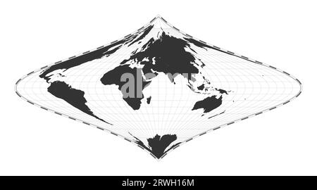 Map of the World. Foucault's stereographic equivalent projection. Globe ...