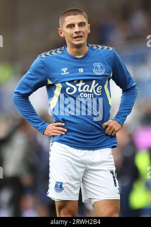 Everton's Vitaliy Mykolenko ahead the English Premier League soccer ...