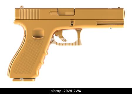Gun, pistol. Side view, 3D rendering isolated on white background Stock ...