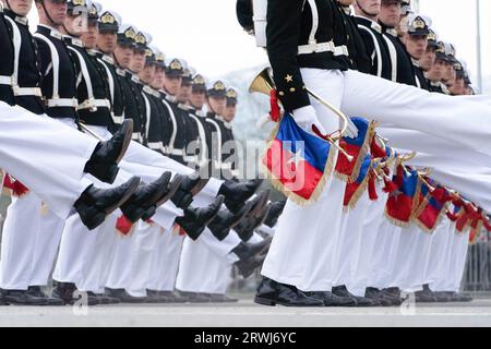 Chilean Navy officers march during a military parade on Independence ...