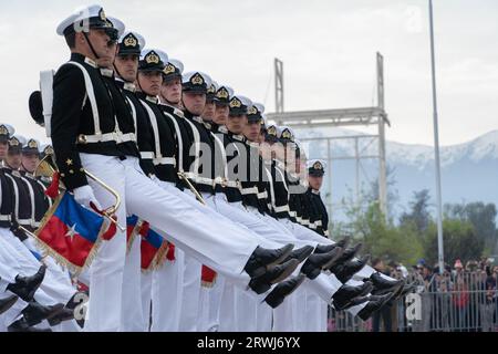 Chilean Navy officers march during a military parade on Independence ...