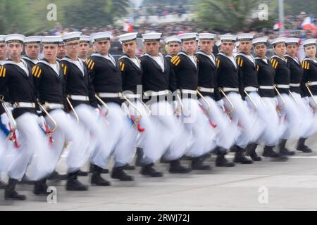 Chilean Navy officers march during a military parade on Independence ...