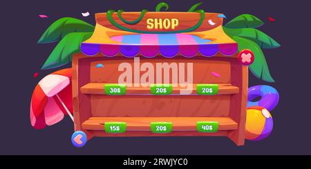 Summer beach ui game store interface with button. Gui banner with ...