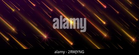 Space comet rain with golden falling star trails. Realistic vector ...