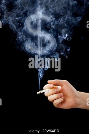 Cigarette with smoke shaped like a dollar sign Stock Photo - Alamy
