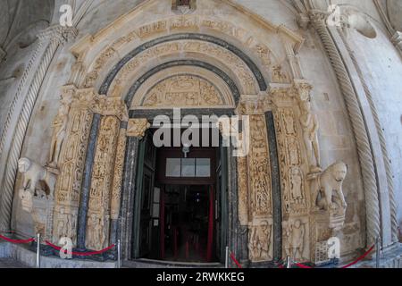 Radovan Portal of church year 1240 in Trogir medieval town in Dalmatia ...