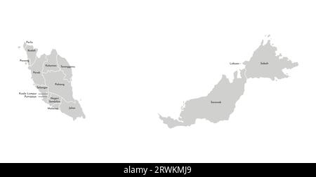 Malaysia country simplified map. Grey stylish smooth map. Vector icons ...