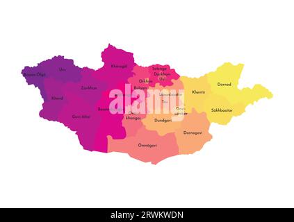 Isolated colored map of Mongolia with borders of the regions Stock ...