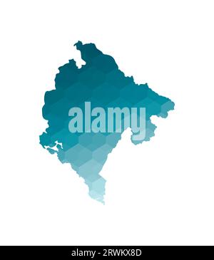 Montenegro country simplified map. Blue silhouette with thick black contour outline isolated on ...