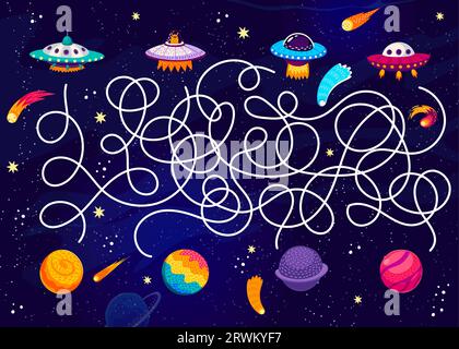 Cartoon alien on board of spacecraft approaching Earth. Vector ...