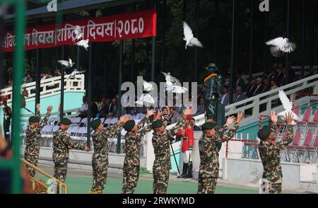 Kathmandu, Bagmati, Nepal. 20th Sep, 2023. Nepal Army personnel march ...