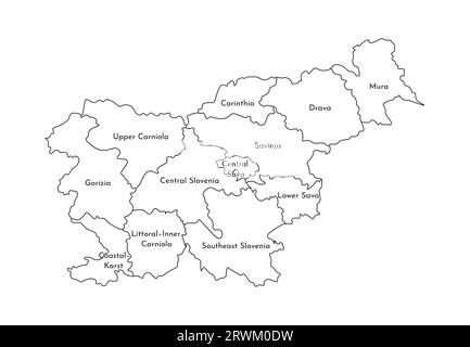 Slovenia map design. Country names in different languages and map shape ...