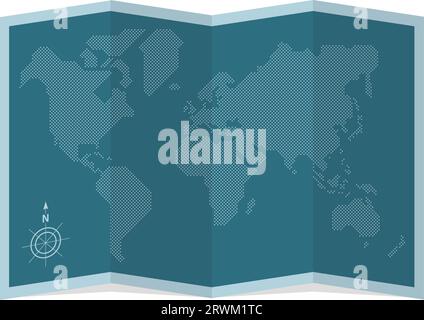 Vector illustration of four-fold world map ( drawn with circular dots ...