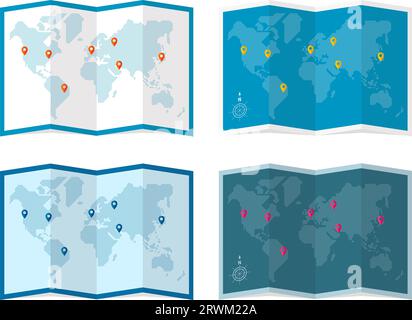 Vector illustration of four-fold world map ( drawn with circular dots ...