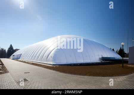 Inflatable air dome stadium. Inflated Football soccer air dome. Modern ...