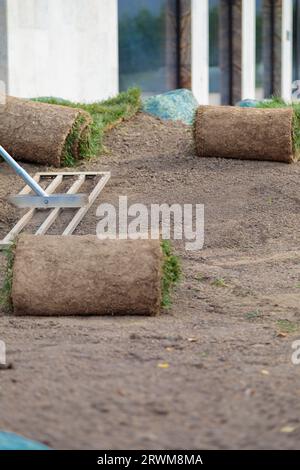 Lawn roll for landscaping the territory. Landscape design Stock Photo ...