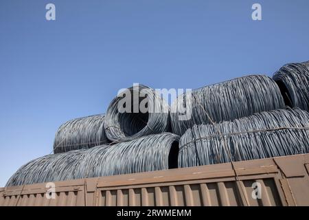 Bundles of steel bars piled up on the car Stock Photo - Alamy