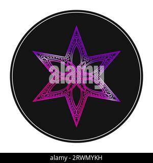 Six pointed star zentangle, Vivid purple color mandala design element ...