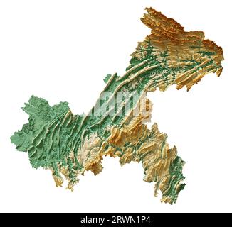 Chongqing, municipality of China. Colored elevation map with lakes and ...