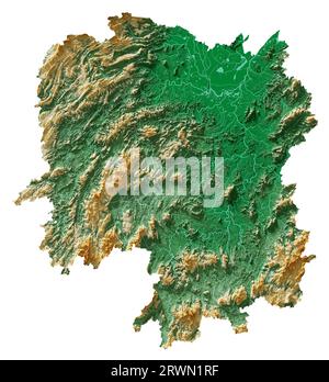 Hunan, province of China. Colored relief with lakes and rivers. Shape ...